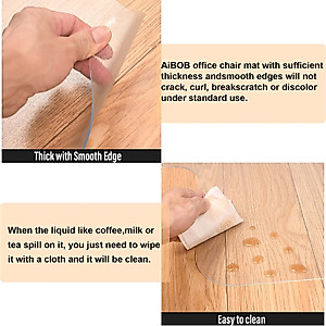 AiBOB Office Chair Mat for Hardwood Floors, 36'' X 48'' Heavy Duty Floor Mats for Computer Desk, Easy Glide for Chairs, Flat Without Curling