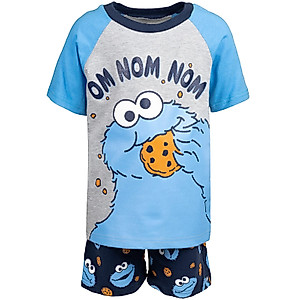 Sesame Street Cookie Monster Toddler Boys T-Shirt and French Terry Shorts Outfit Set Blue/Black 5T