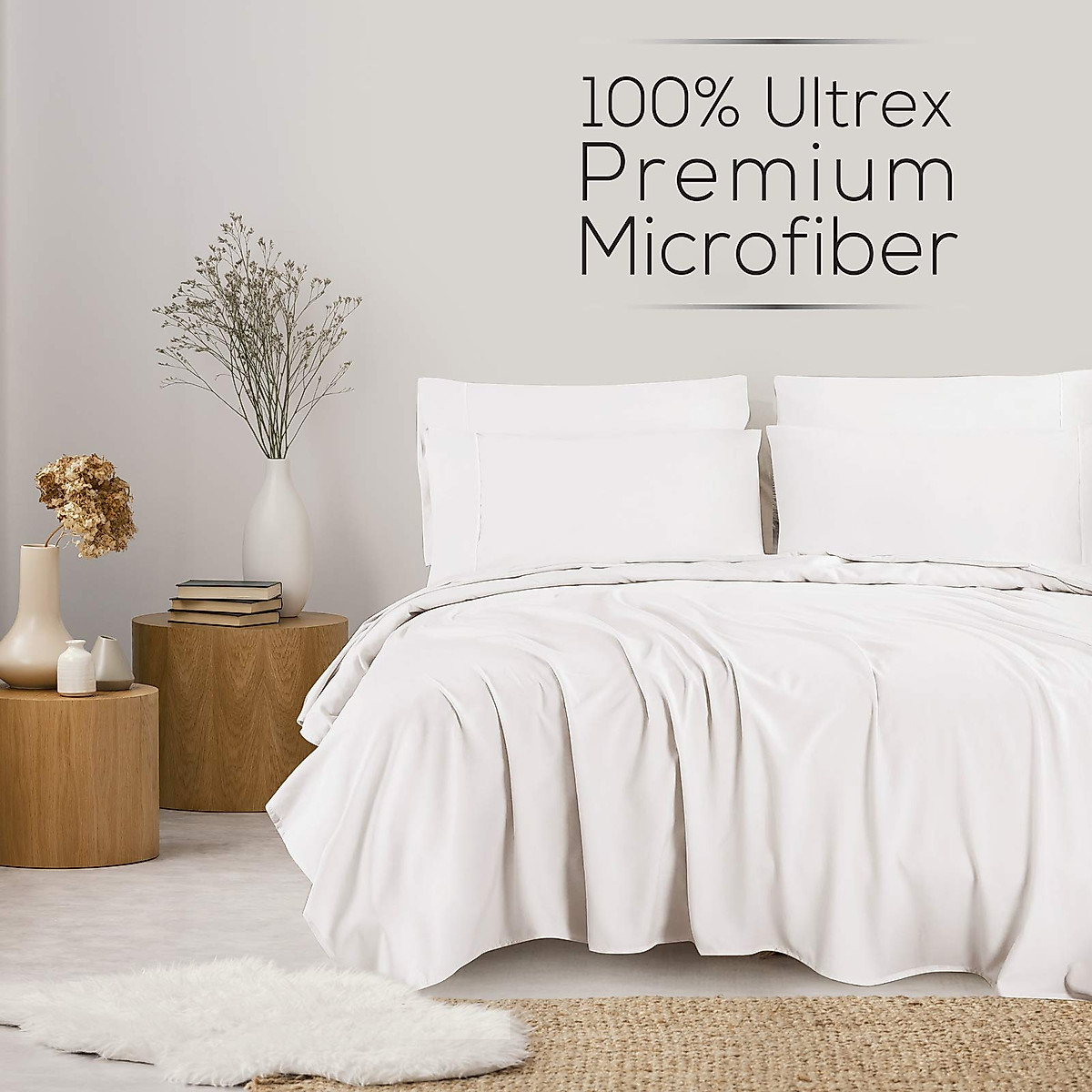 Mueller Luxury 6 PC Full Size Bed Sheets, Super Soft 1800, Deep Pocket up to 16" Full Size Sheets, Transfers Heat, Breathes Better, Hypoallergenic, Wrinkle-Resistant, Oeko-TEX, White