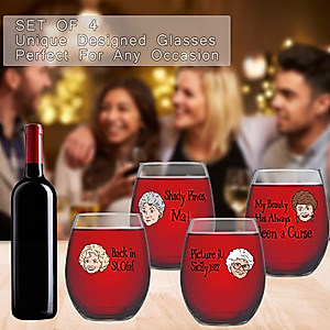 DDDDXO Golden Girls Wine Glasses, Golden Girls Merchandise, Golden Girls Gifts, Golden Girls Stemless Wine Glass Set of 4, Golden Girls TV Show Fans Gift Wine Glasses (15 oz) (02)