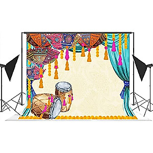 Lofaris India Traditional Wedding Backdrop for Photography Yellow Flower Curtain Background for Hindu Indian Wedding Decor Marigold Puja Ganpati Wedding Photo Booth Props 7x5ft