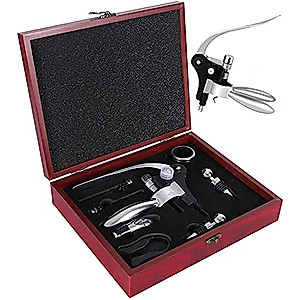 Wine Opener Set, 8 Pieces Manual Red Wine Bottle Opener with Classic Wood Case, Corkscrew for Wine Bottles, Stainless Steel Wine Opener Kit for Valentines Day Wine Gift Set