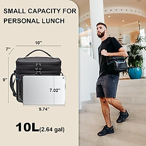 EVERFUN Insulated Lunch Bag Soft Lunch Box for Men Dual Compartments Small Lunch Box Collapsible Waterproof Leak-Proof for Work, Black