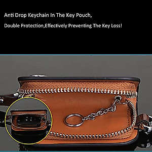 Payutou Leather Car Key Case Holder Leather Car Key Keychain Holder Metal Hook and Keyring Zipper Auto Car Key Chain (Brown)