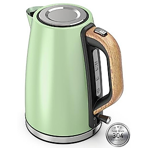 Paris Rhone Electric Kettle, Stainless Steel Electric Tea Kettle for Boiling Water, 1.7L Hot Water Boiler Heater, 1500W, Auto Shutoff, Boil-Dry Protection, LED Indicator, Coffee and Tea, Green
