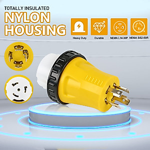HDWS NEMA L14-30P to NEMA SS2-50R Power Adapter, 30 Amp L14-30P Male Plug to SS2-50R Twist Locking Female Receptacle, for RV Camper Generator Marine Power