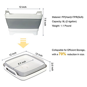 Detsuk Collapsible Dish Tub 9L-Collapsible Basin Bucket Portable Sink-Outdoor Multiuse Foldable Sink Tub Wash Dish Basin for Kitchen Sink RV Camping