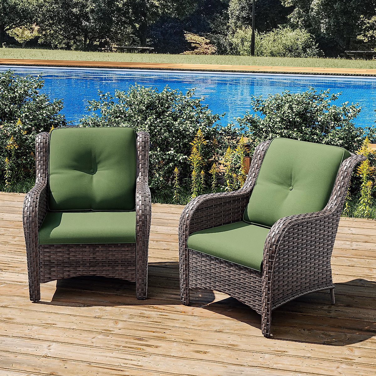 Joyside Outdoor Wicker Chair Rattan Patio Dining Chairs Set of 2 PE Wicker Patio Chairs with 4inch Seat Cushions Outdoor Patio Seating Chair for Garden, Backyard Deck(Mixed Grey/Green)