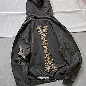 MLAFE Gothic Hooded Sweater Retro Bone Print Hooded Sweater Y2K Hooded Sweater Grunge Hooded Sweater Harajuku Hooded Sweater (L)