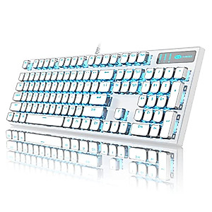 Camiysn Typewriter Style Mechanical Gaming Keyboard, White Retro Punk Gaming Keyboard with RGB Backlit, 104 Keys Blue Switch Wired Cute Keyboard, Uique Square Keycaps for Windows/Mac/PC