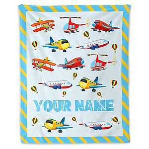 PUREGIFTS Custom Airplane Throw Blanket Gift - 30” x 40” Inches Lightweight Warm Blanket for Lap, Couch, Office - Blue Cartoon Throw for Boys Kids
