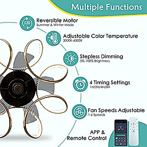Tivleed Modern Ceiling Fan with Lights - 20.8 Inch Small Low Profile LED Fans Light Dimmable with Remote & APP Control - Gold Quiet Flush Mount Fan Lighting Indoor Reversible for Bedroom Kitchen