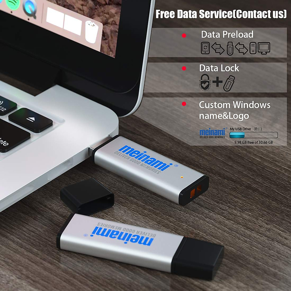 MEINAMI Slim Customized USB Flash Drive in Silver Metal Thumb Drive Personalized Memory Stick 4GB 500 Pack