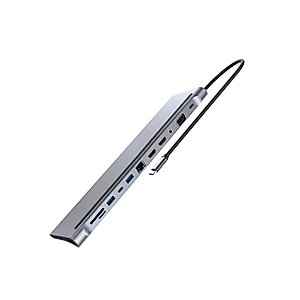 Feilx Ultra-Slim Data USB Hub,12 in 1 USB C Hub Laptop Docking Station Type-C to Dual HDMI-Compatible/VGA/USB 3.0 Hub/PD/RJ/Micro-SD/TF Card Dock Adapter