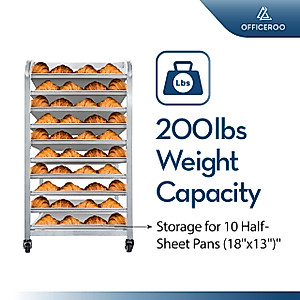 OFFICEROO Bakery Bun Pan Speed Rack - Half Sheet Only, Size Adjusted, Food Trays Cart, for Commercial Baking and Bakers (10 Tiers), Trays Not Included
