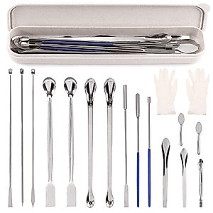 Hilitchi 16Pcs Stainless Steel Capsule Filling Machine Kits for #000 00 0 1 2 3, Filling Tray Powder Tamper Tool Tamper Tool Spoon Micro Lab Scoop Spoon Lab Spatulas Lab Scoop