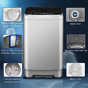 iTOTU Full Automatic Washing Machine, 15.6 lbs Top Load Portable Washer with Drain Pump, LED Display with 10 Programs & 8 Water Levels Selections, Ideal for Apartment, Dorm, RV