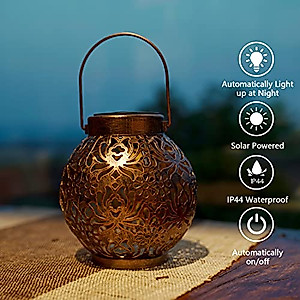EXCMARK 2 Pack Outdoor Solar Hanging Lantern Light LED Decorative Christmas Light for Garden Patio Courtyard Lawn and Tabletop with Hollowed-Out Design. Unique Gardening Gifts for Women.