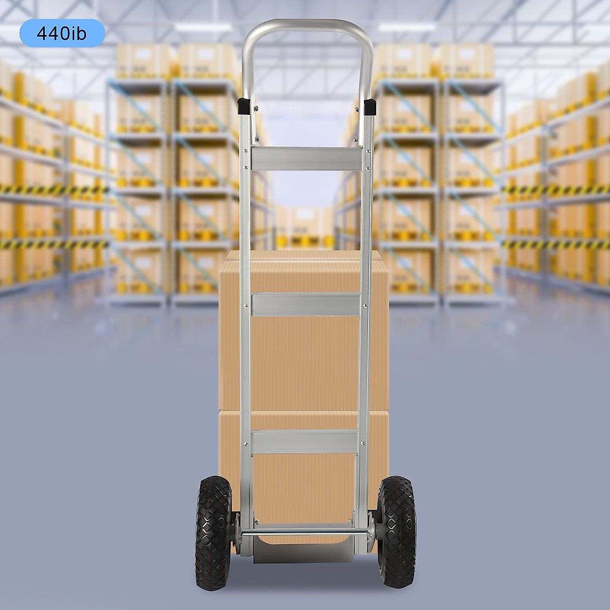 LUNUMAOS Hand Trunk Dolly Silver Aluminum Alloy Modern Desgin Industrial Moving Trolley Heavy Duty Dolly Cart 440 lbs with 2 Wheels for Warehouses
