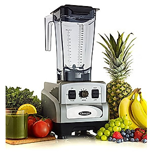 Omega OM6560S Blender Powerful 3 Peak HP Features Easy to Use Toggle Controls Plus Dial Speed Control with 10 Variable Speeds Includes Pulse and Stainless Steel Blade, Silver