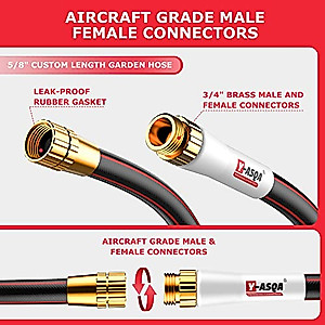 Y-ASQA Heavy Duty Garden Hose 5/8 Inch 100 ft, Premium Contractor Leakproof durable Kink Free Braid Vinyl Black Coiled rubber Garden water Hose