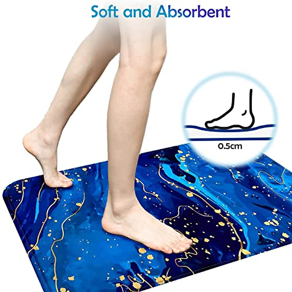 Bathroom Sets with Shower Curtain and Rugs, Bathroom Curtains Shower Set Include Waterproof Shower Curtain Non-Slip Rug Toilet Lid Cover Bath Mat and 12 Hooks, Blue Marble Shower Curtains for Bathroom