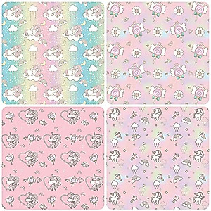 PlandRichW Unicorn Wrapping Paper Folded for Girls, Barbie, Women Birthday 4 Princess Pink Designs of Rainbow, Fairy Wand, Diamond, for Holidays Baby Shower 12 Sheets 20 × 29 Inches