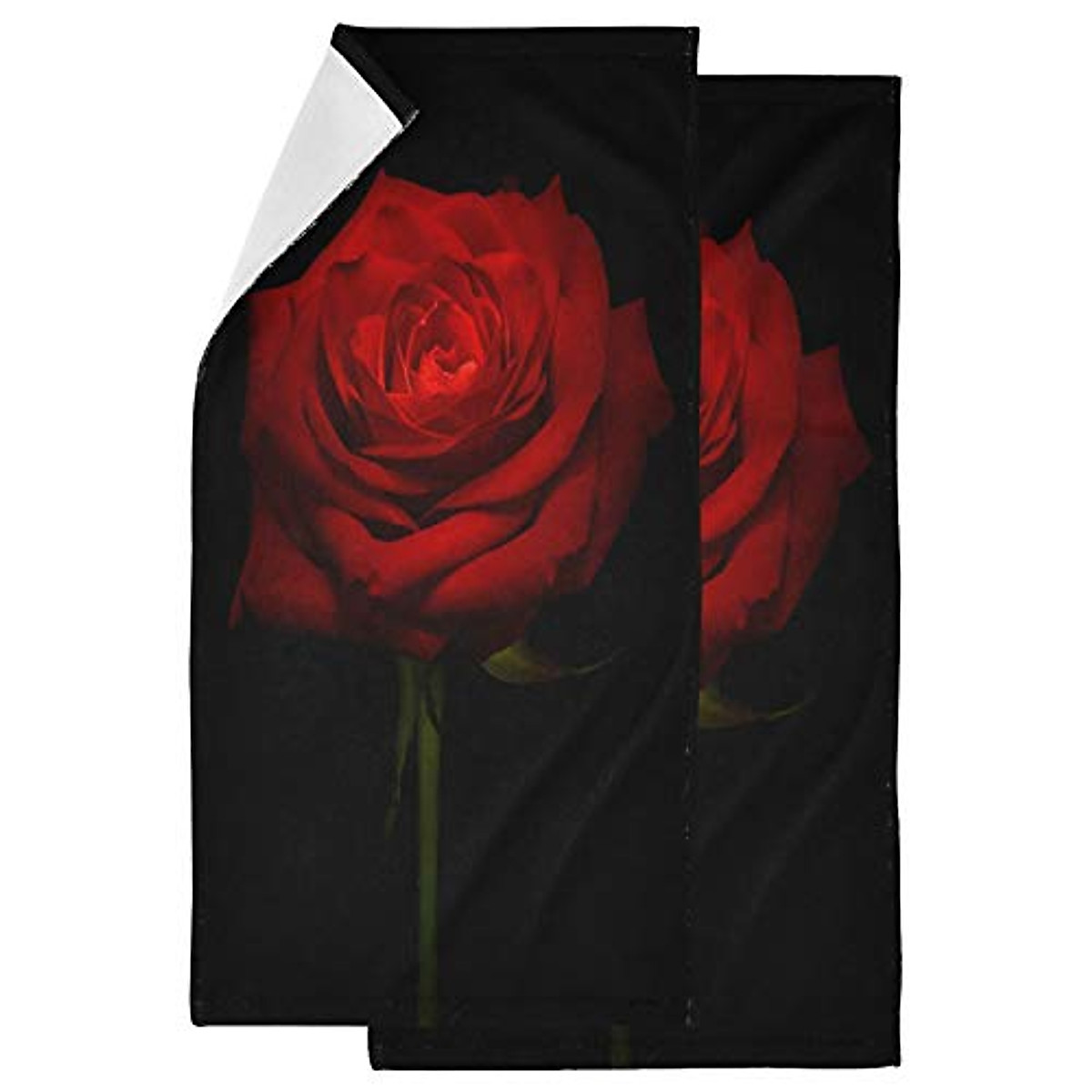 Naanle 3D Beautiful Lifelike Red Rose Print 2 Piece Soft Fluffy Guest Decor Hand Towels, Multipurpose for Bathroom, Hotel, Gym and Spa (14" x 28",Black)