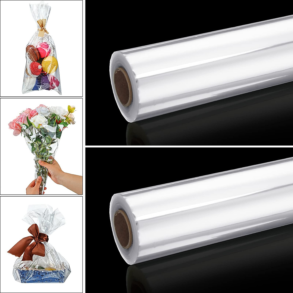 Ctosree 328 ft Clear Cellophane Wrap Roll 3 Mil Thicken Cellophane Roll 31.5 Inches Wide Gift Wrapping Paper Flower Wrapping Paper for Gift Basket Wrap Flower Crafts Wrapping, 2 Packs, 164 ft for Each