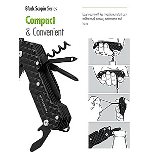 FantastiCAR 15 in 1 Multi-Tool, EDC Folding Pocket Knife with Premium Gift Box for Camping, Fishing, Hunting, Survival, Outdoor (Black)