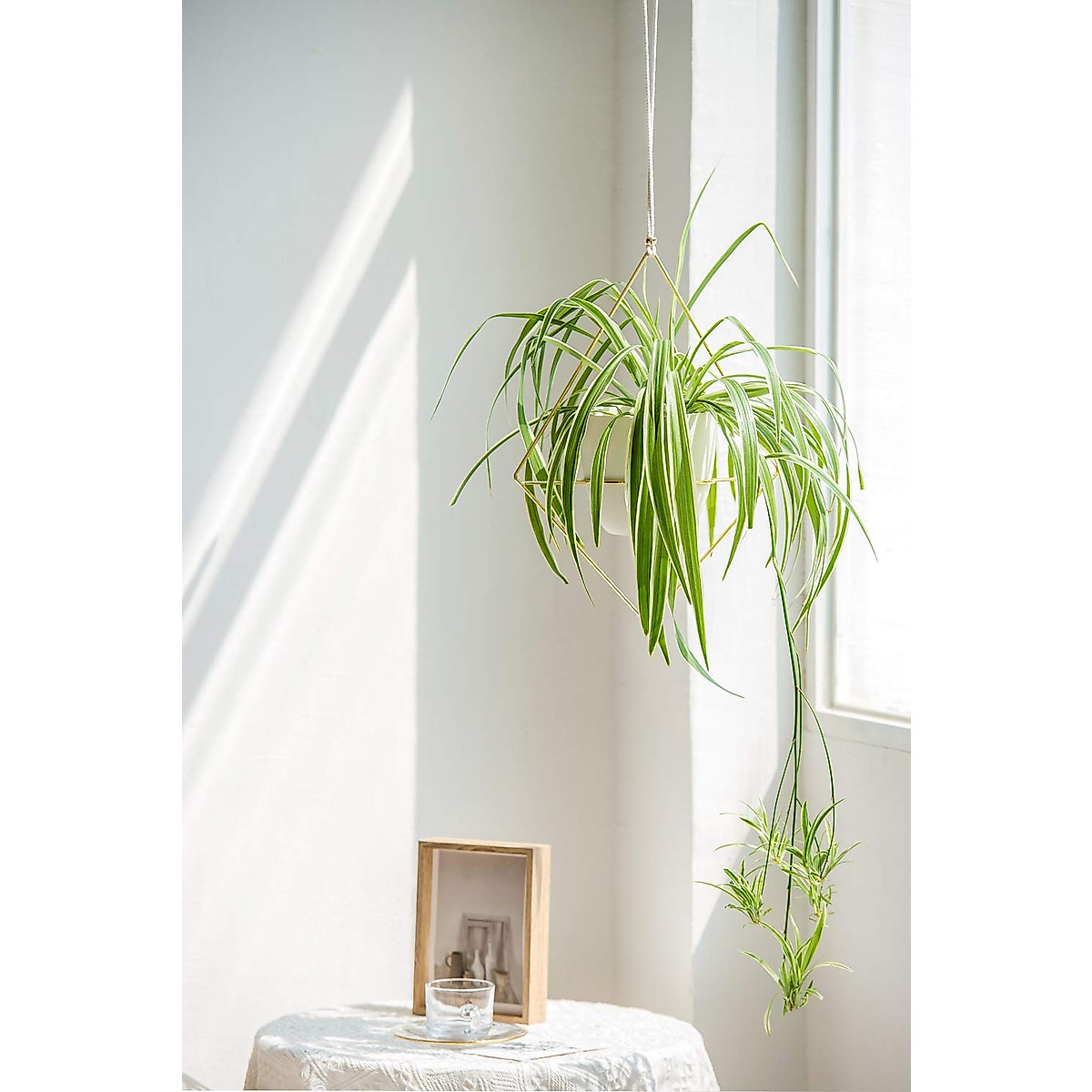 Mkono Macrame Plant Hanger Indoor 35 Inch Hanging Planter Basket Set of 2 and Boho Hanging Planter Metal Plant Hanger with Plastic Pots Fits 6 Inch Planter Set of 2