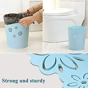 Plastic Trash Can Hollow Flower Wastepaper Basket Round Lidless Garbage Container Bin Blue Paper Basket