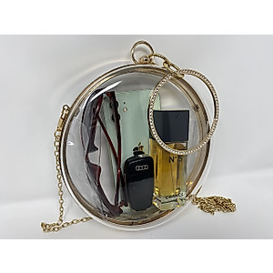 Cirilla Women Acrylic Transparent Round-Cake Clutch Evening Handbag Jeweled Ring Handle for Wedding Cocktail Party Banquet (clear)