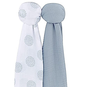 Ely's & Co. Cotton Muslin Swaddle Blanket 2-Pack for Baby Boy — 100% Cotton Muslin Extra-Large Swaddle Blankets (47” x 47”) Misty Blue, Solid & Dottie Design