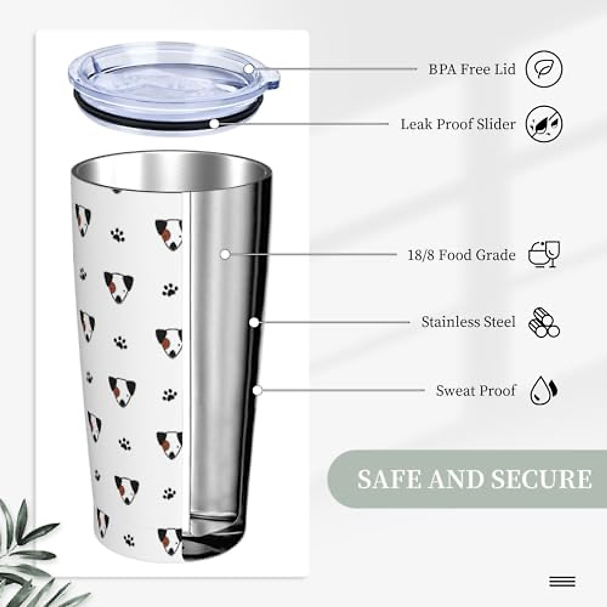 Yaxongx 20oz Tumbler Dog Paw Double Wall Vacuum Insulated Coffee Mug with Lid and Metal Straw Brush Reusable Stainless Steel Water Bottle Travel Cup Gifts for Car Ice Drinks Hot Beverage