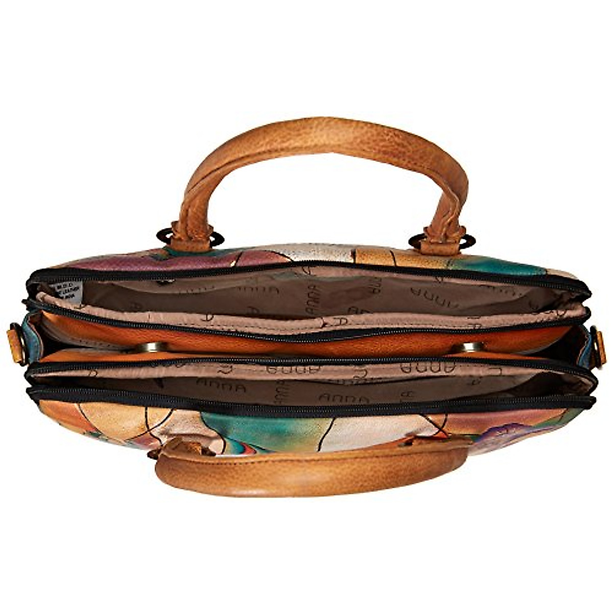 Anna by Anuschka Satchel Handbag-Leather, Butterfly Glass Painting