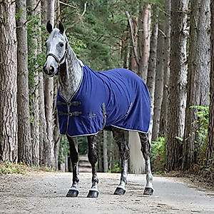 WeatherBeeta Cotton Show Sheet with Surcingles II Standard Neck - Dark Blue/Grey/White - 78"