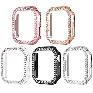 Surace 45mm Case Compatible with Apple Watch 9 8 7 Case, Bling Cover Diamond Bumper Protective Case for Apple Watch Series 9 Series 8 Series 7 45mm, 5 Packs, Rose Gold/Pink/Black/Silver/Clear