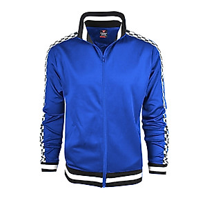 SCREENSHOT-F11854 Mens Urban Hip Hop Premium Track Jacket - Slim Fit Checker Taped Block Fashion Top-Royal-Large