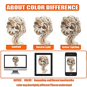 Messy Bun Hair Piece,Qunlinta Long Wavy Tousled Updo Hair Bun Extensions Wavy Hair Wrap Ponytail Hairpieces Hair Scrunchies with Elastic Hair Band for Women Girls -Light Brown