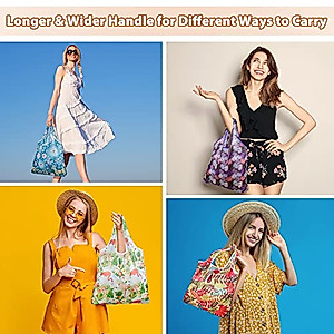 Weewooday 18 Pieces Foldable Reusable Shopping Bags Machine Washable Bags Waterproof Nylon Reusable Grocery Bags with Pouch Tote Bags (Classic Style)