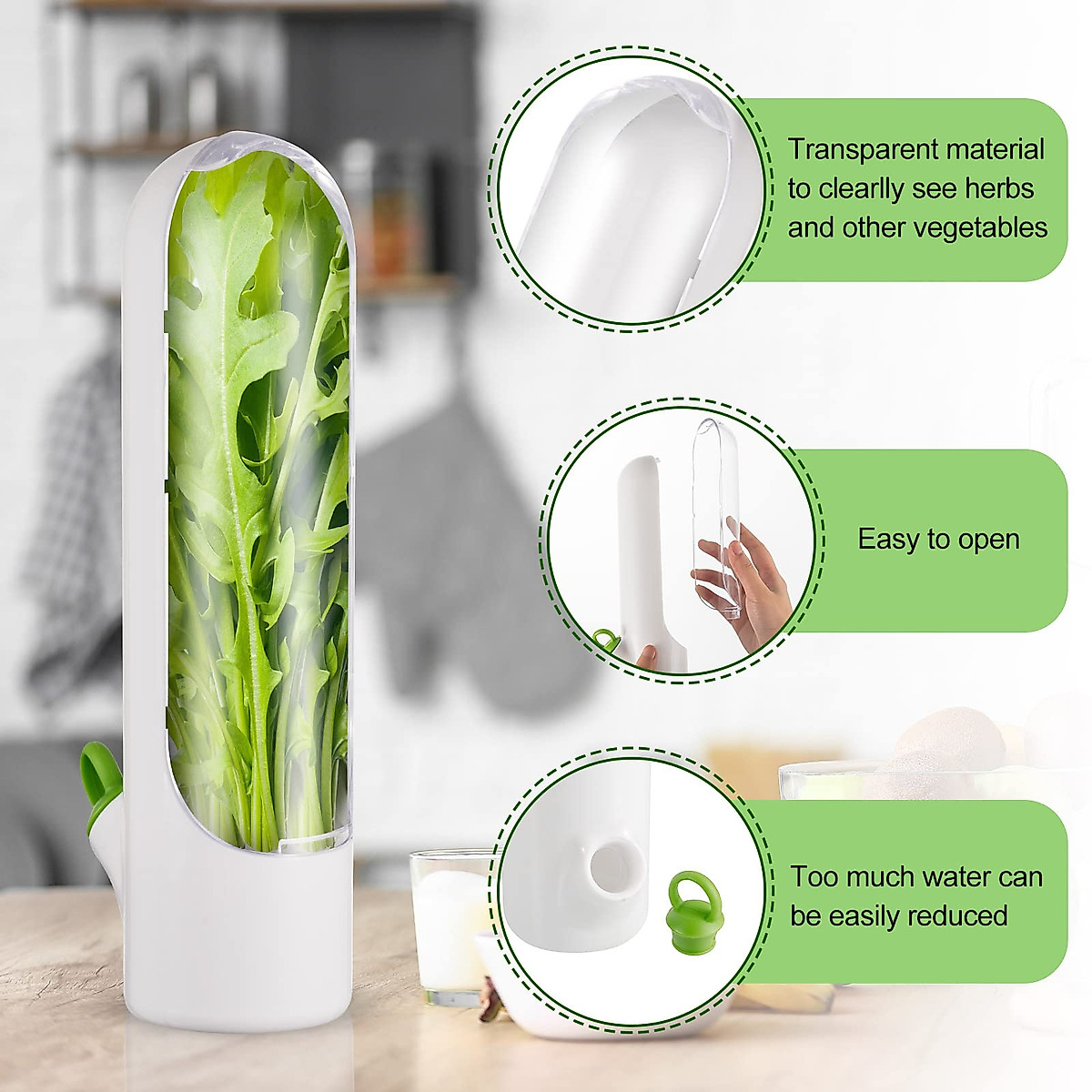 Lallisa Herb Saver Pod Herb Keeper Vegetable Fresh Cilantro Containers for Refrigerator Keeping Bottle Herb Preserver for Mint Fridge Storage, Keeps Greens Fresh for 2-3 Weeks (3 Pcs)
