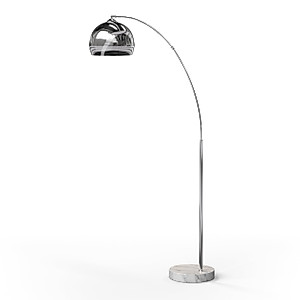 Versanora Arquer Modern Arc Floor Lamp 67 inch Tall Standing Hanging Light with Chrome Finished Shade and White Marble Base for Living Room Reading Bedroom Office