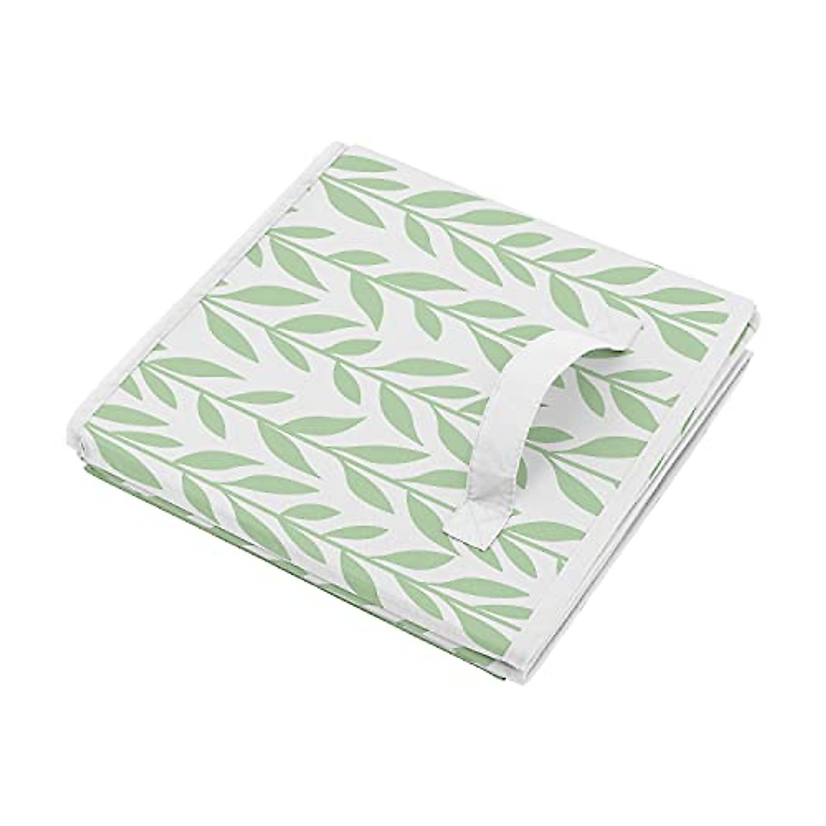 Sweet Jojo Designs Floral Leaf Girl Small Fabric Toy Bin Storage Box Chest For Baby Nursery or Kids Room - Green and White Boho Farmhouse for the Yellow Sunflower Collection