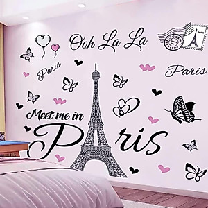 Paris Tower Wall Decal Paris Eiffel Tower Wall Sticker Vinyl Eiffel Tower Peel and Stick Wall Decals Removable Self-Adhesive Stickers Paris Tower Wall Decor for Bedroom Kitchen Office Background Livin