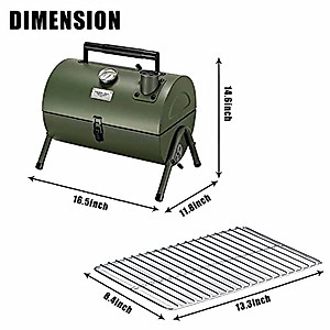 MAISON HUIS Adjustable Portable Charcoal Grill Multi-functional Metal Small BBQ Smoker for Outdoor Hiking Picnic(Green)