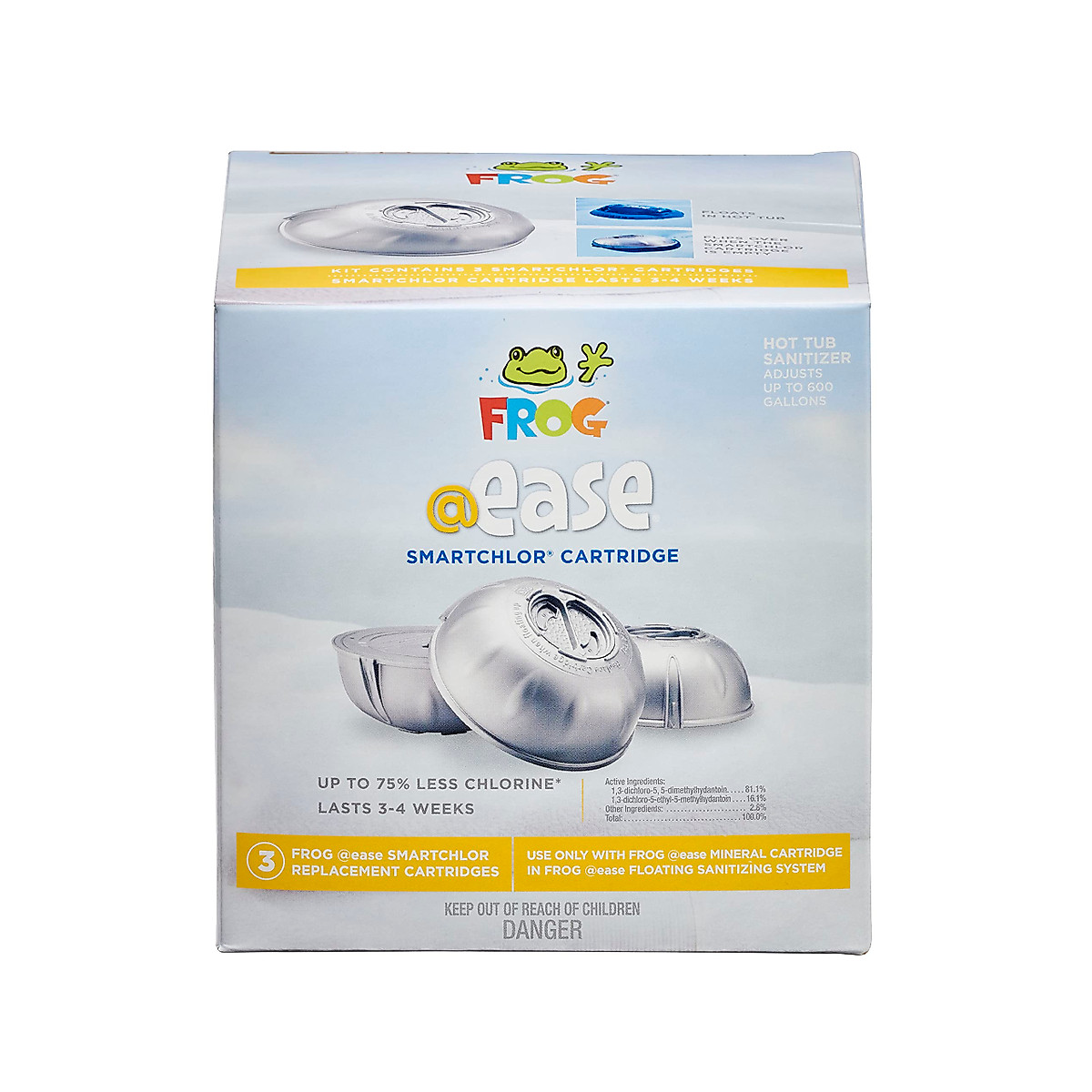 FROG® @Ease® Floating System + 3 Pack of SmartChlor® Replacements + 3 FROG Maintain® Non-Chlorine Shock Treatments for Hot Tubs