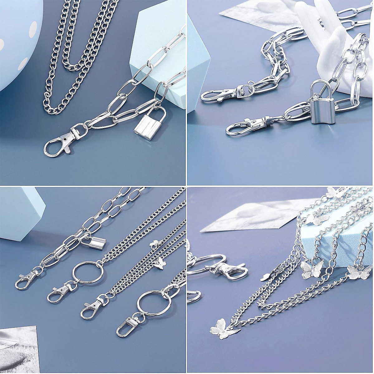 6 Pieces Pants Chain Wallet Chain Butterfly Lock Charm Jeans Chains Pocket Punk Chain Hip Hop Rock Chains for Women Men