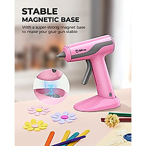 Cordless Hot Glue Gun Kit, Fast Preheating Glue Gun with 30 Pcs Glue Sticks and 50 Colored Wooden Craft Sticks, Smart Power-Off Hot Melt Glue Gun with Carrying Bag