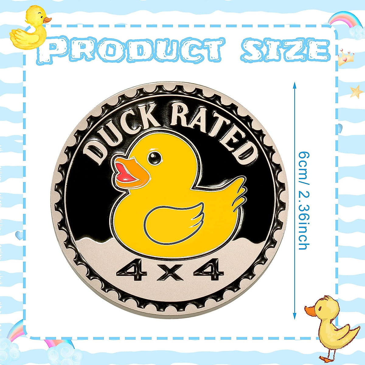 Duck Rated Car Emblem 4 x 4 Metal Automotive Badge 3D Metal Car Badges Emblems Round Emblem Decals Car Badge Decals Stickers Compatible with Vehicles Trucks SUV RV Decorations (Yellow)